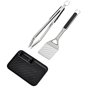 OXO Good Grips Grilling Tools, 3pc Set-Tongs, Turner Rest, Black