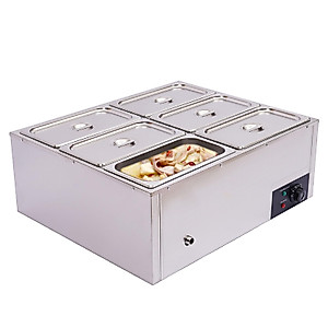 LIYUANJUN 6-Pan 1.84Gal Commercial Food Warmer, 850W 110V Electric Steamer with 6 Lids, Buffet Countertop Food Warmer Table Steam Machine Stainless Steel Steamer for Restaurant Home Kitchen