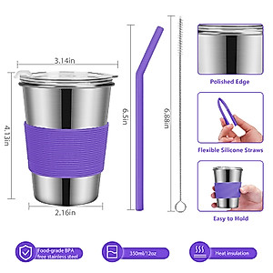 Yummy Sam 5 Pack Kids Cups with Silicone Straws and Lids 12oz Stainless Steel Water Drinking Bottle with Non-Slip Heat Insulation Half Sleeves for Children Adult School Outdoor Home Use
