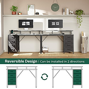 Huuger 47 Inch Computer Desk with Power Outlets and LED Lights, Gaming Desk with 4 Drawers, Office Desk with Monitor Stand, Study Desk Work Desk for Home Office, Small Spaces, Gray