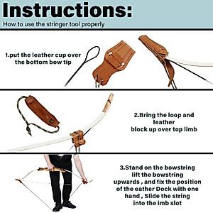 SOPOGER Archery Stringer Recurve Bow Stringer Tool, Longbow Stringer Tool to Install Bow String Easily Archery Bow Stringer for Recurve Bow Accessories (Brown)