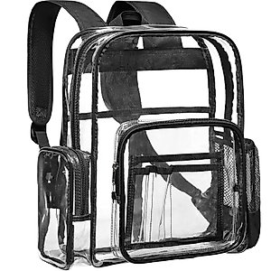 PACKISM Clear Backpack, Heavy Duty Clear Backpack for Adults Transparent See Through PVC Backpack for School, Workplace, Travel, College, Black(for age 12 or above)