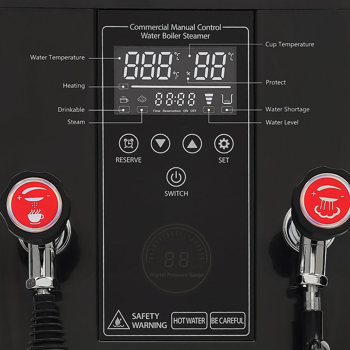 Commercial Milk Frother, 12L Electric Steam Milk Frothing Machine Espresso Coffee Milk Foam Machine with LED Display, Steam Water Boiling Machine for Cafe Coffee Tea Shop 110V 3000W (Black)