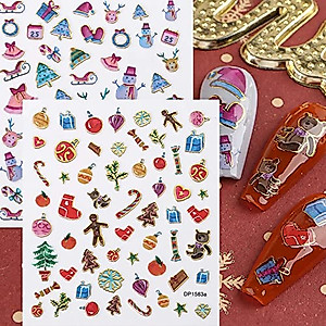 Christmas Nail Stickers, 3D Metallic Christmas Nail Art Decals Snowflakes Christmas Tree Snowmen Santa Claus Reindeer Gift Xmas Nail Design Self-Adhesive Metal Gold Winter Nail Decals for Women Girls(9 Sheets )