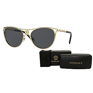 Versace VE2237 100287 57MM Gold/Dark Grey Cateye Sunglasses for Women+ BUNDLE With Designer iWear Eyewear Kit