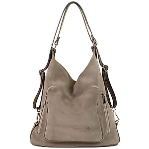 TimeStoryBag Women Leather Backpack/Purse - Handmade Convertible Hobo Shoulder Bag from Genuine Suede Leather