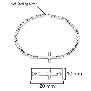 AeraVida Faithful Christian Cross .925 Sterling Silver Elastic Beads Bracelet
