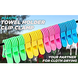 AEJESOP Clothing Pin Set, Towel Clips Chair Clips Towel Holder,Plastic Clothes Pegs Hanging Clip, Clothes Pins - Pack of 12