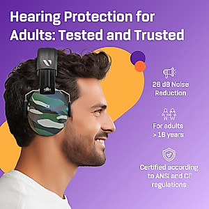 Vanderfields Hearing Protection Ear Muffs for Noise Reduction, 26dB Certified, Noise Cancelling Safety Ear Protection for Shooting, Adult Headphones for Lawn Mowing, DIY, Construction, Woodworking
