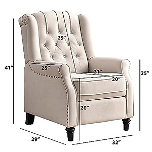 Bonzy Home Push Back Recliner Chair, Mid Century Modern Wingback Chair, Comfy Armchair Fabric Living Room Chairs with Rivet Decoration, Button-Tufted Back, Solid Wood Legs, Beige