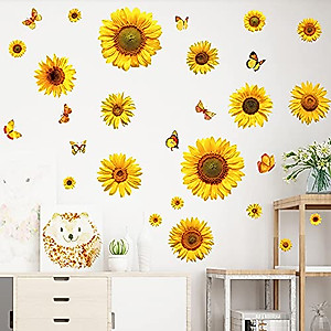 56Pcs Sunflower Butterfly Sticker Sunflower Stickers for Walls Car Sunflower Decorations for Room Yellow Flowers Wall Decor Wall Decor Living Room Stickers for Window