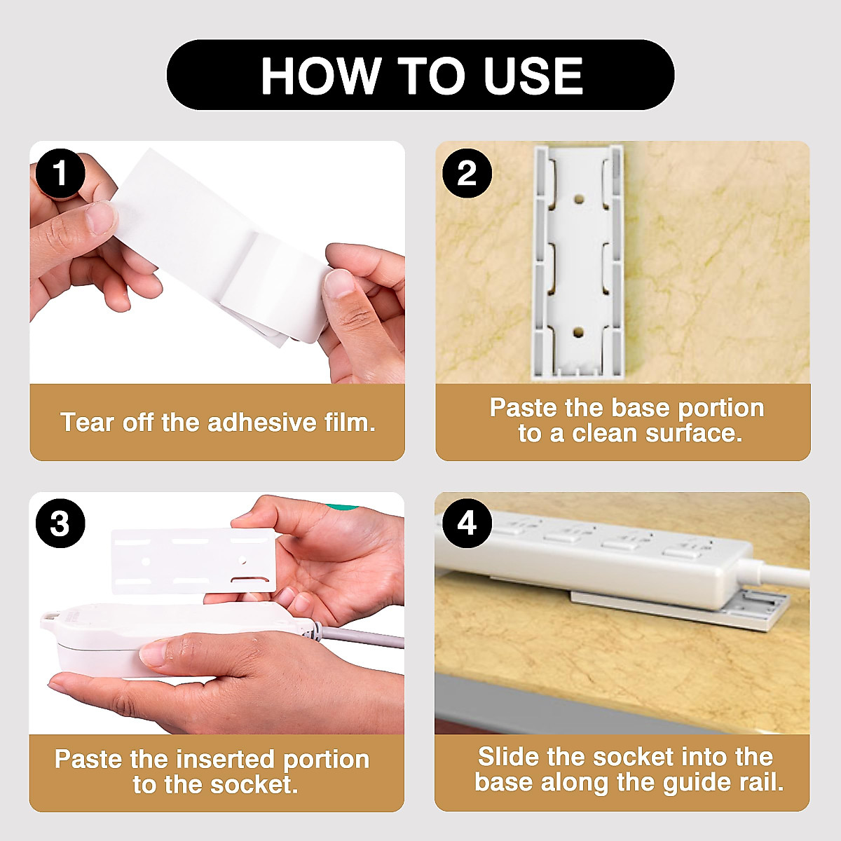 Adhesive Punch-Free Socket Holder, 10Pcs Power Stirp Holder and 40Pcs Cable Clips Kit, Self-Adhesive Power Strip Holder Wall Mount-Space-Saving and Easy to Install