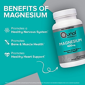 Qunol Magnesium Capsules 420mg, High Absorption Magnesium Supplement, Extra Strength, Bone and Muscle Health Supplement, 120 Count