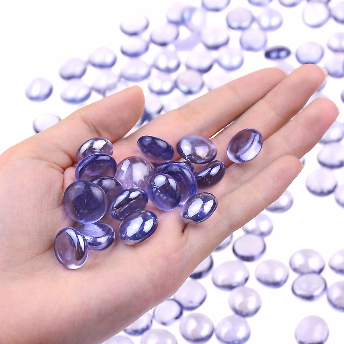 KINGOU Flat Glass Gems/Beads/Stones for Vase Filler, Table Scatter, Games - 1 Lbs (14-16mm, Approx. 5/8")