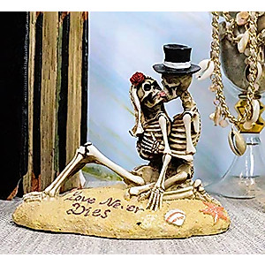 Ebros Love Never Dies Shipwrecked Castaway Wedding Skeleton Hot Couple Making Out by The Beach Statue 5.25" Long Day of The Dead Decorative Valentine Skeleton Lovers Kissing Figurine