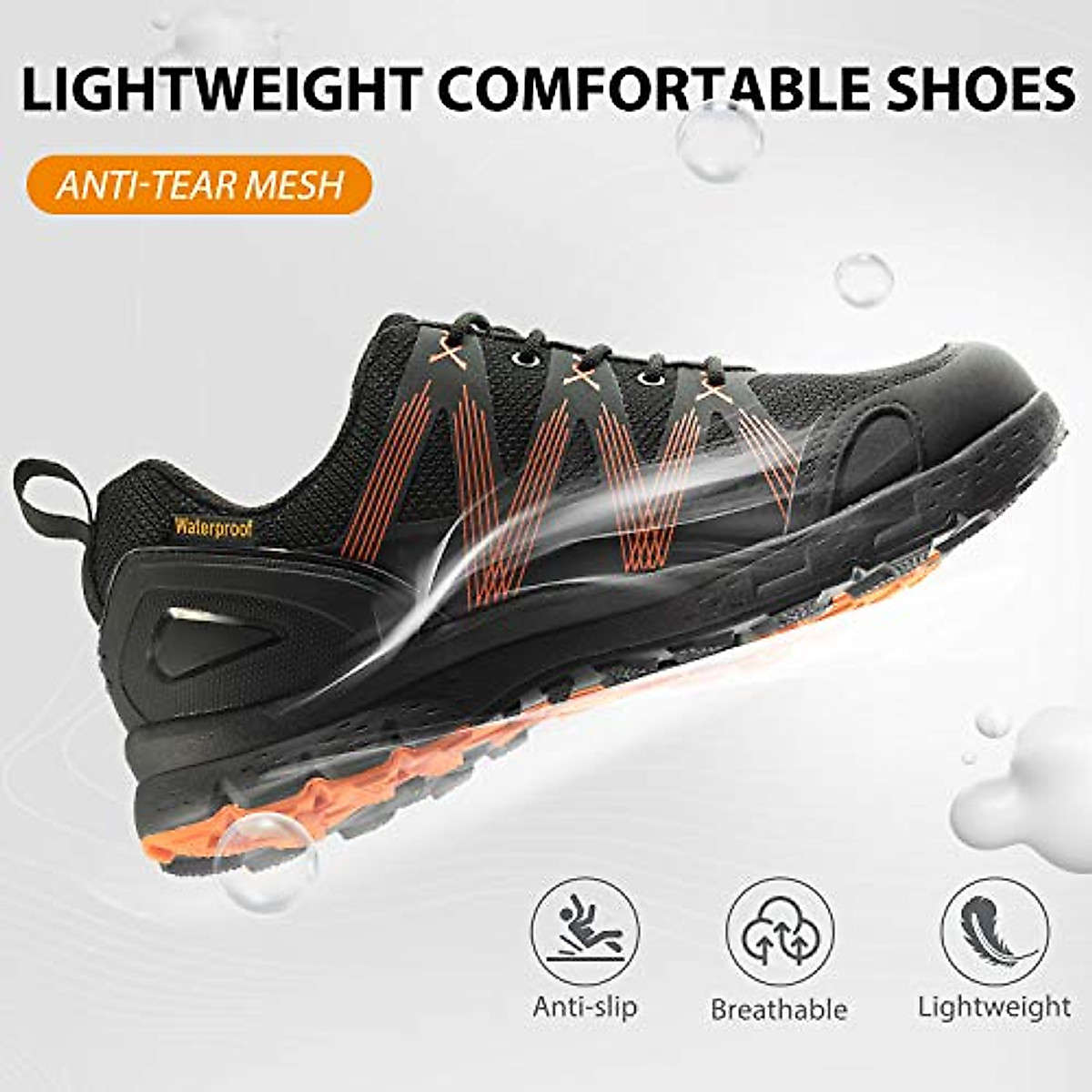 Wantdo Men's Waterproof Hiking Shoes Low Top Waterproof Hiking Boots Lightweight Outdoor Trekking Backpacking Breathable Work Mountaineering Trekking Trails Shoes Orange