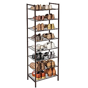 SONGMICS Shoe Rack 8 Tier Tall Shoe Storage Organizer, Sturdy Metal Narrow Shoe Rack Shelf for Closet Entry Small Space, Slim Shoe Stand Holder for 16-24 Pairs, Stackable Vertical Shoe Tower, Bronze