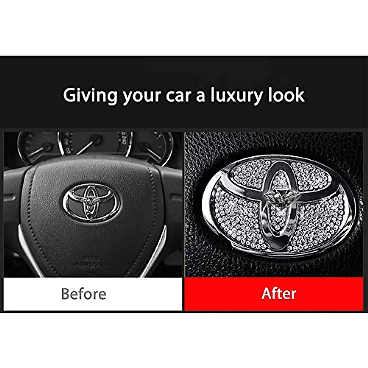 Jaronx Crystal Steering Wheel Bling Emblem Compatible with Toyota Camry Corolla RAV4 Highlander MARKX 2015-2020, Sparkly Emblem Overlay Diamond Decal Emblem Bling Accessories Compatible with Toyota