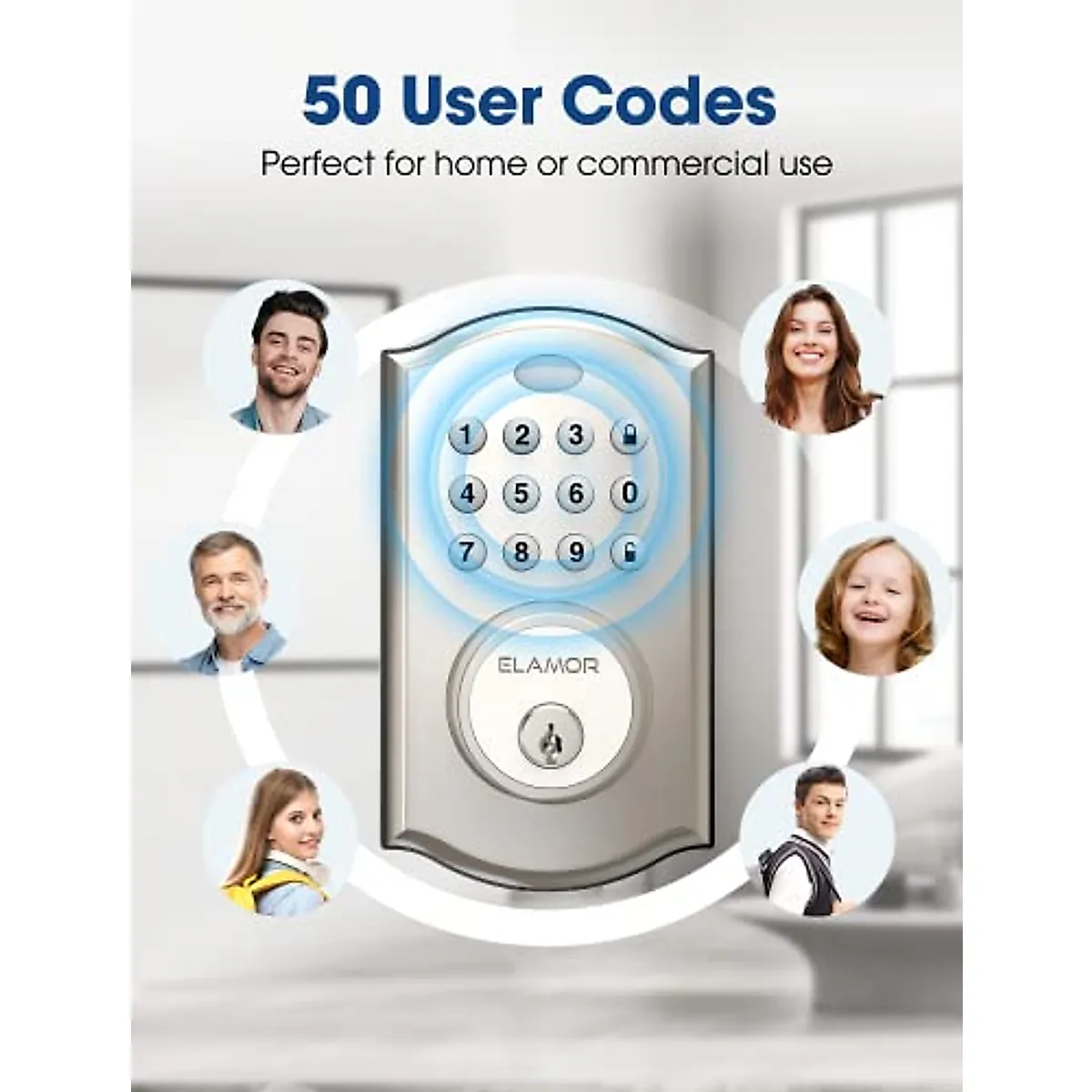 Keyless Entry Door Lock, Electronic Keypad Deadbolt with Handle, Auto Lock Front Door Handle Sets, Easy to Install, 50 User Codes, Security Waterproof Smart Locks for Front Door, Home/Hotel Use