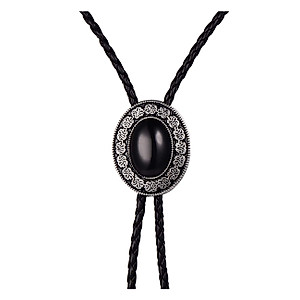 HUABOLA CALYN Bolo tie, Handmade Round Shape Western Cowboy Bola tie black