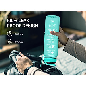 NOIFYS 32oz Motivational Fitness Sports Water Bottle with Time Marker, BPA Free Drinking Bottle with Removable Strainer, Fast Flow Leak Proof Non-Toxic for Adults to Gym and Sports