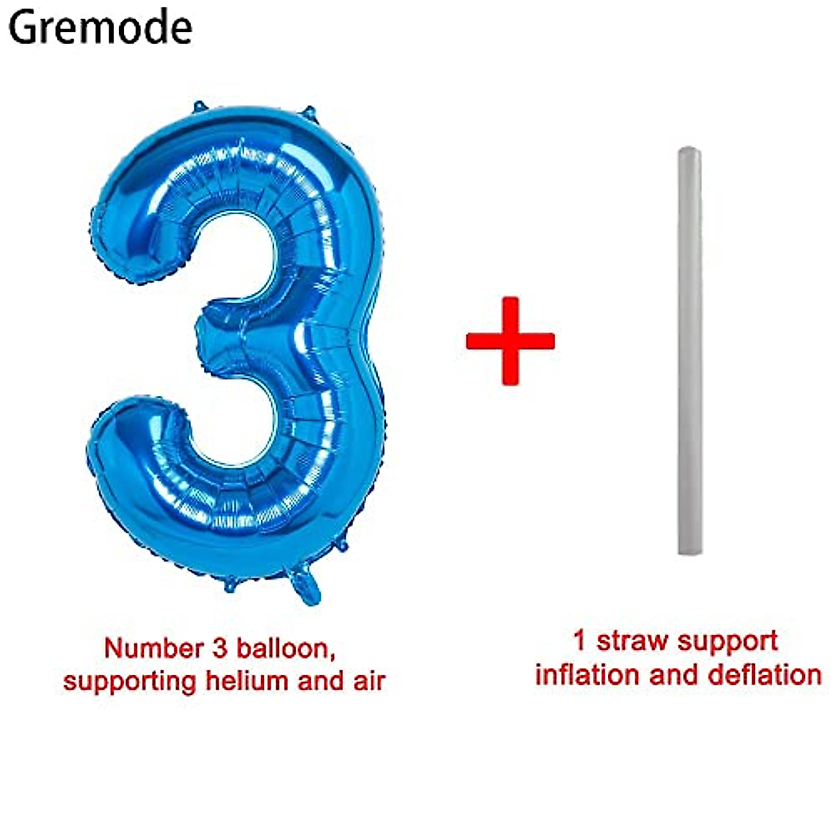 Blue 3 Balloons,40 Inch Birthday Foil Balloon Party Decorations Supplies Helium Mylar Digital Balloons (Blue Number 3)