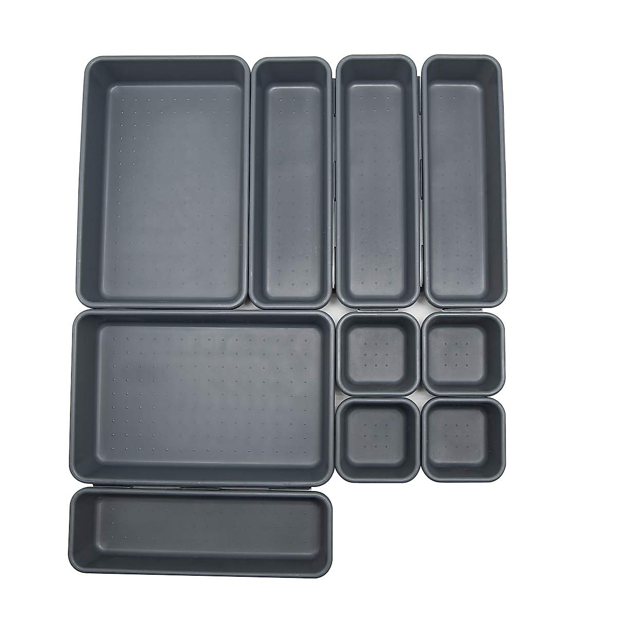 Backerysupply Interlocking Desk Drawer Organizer Separators for Kitchen, Bathroom, Makeup, Office (Set of 10)