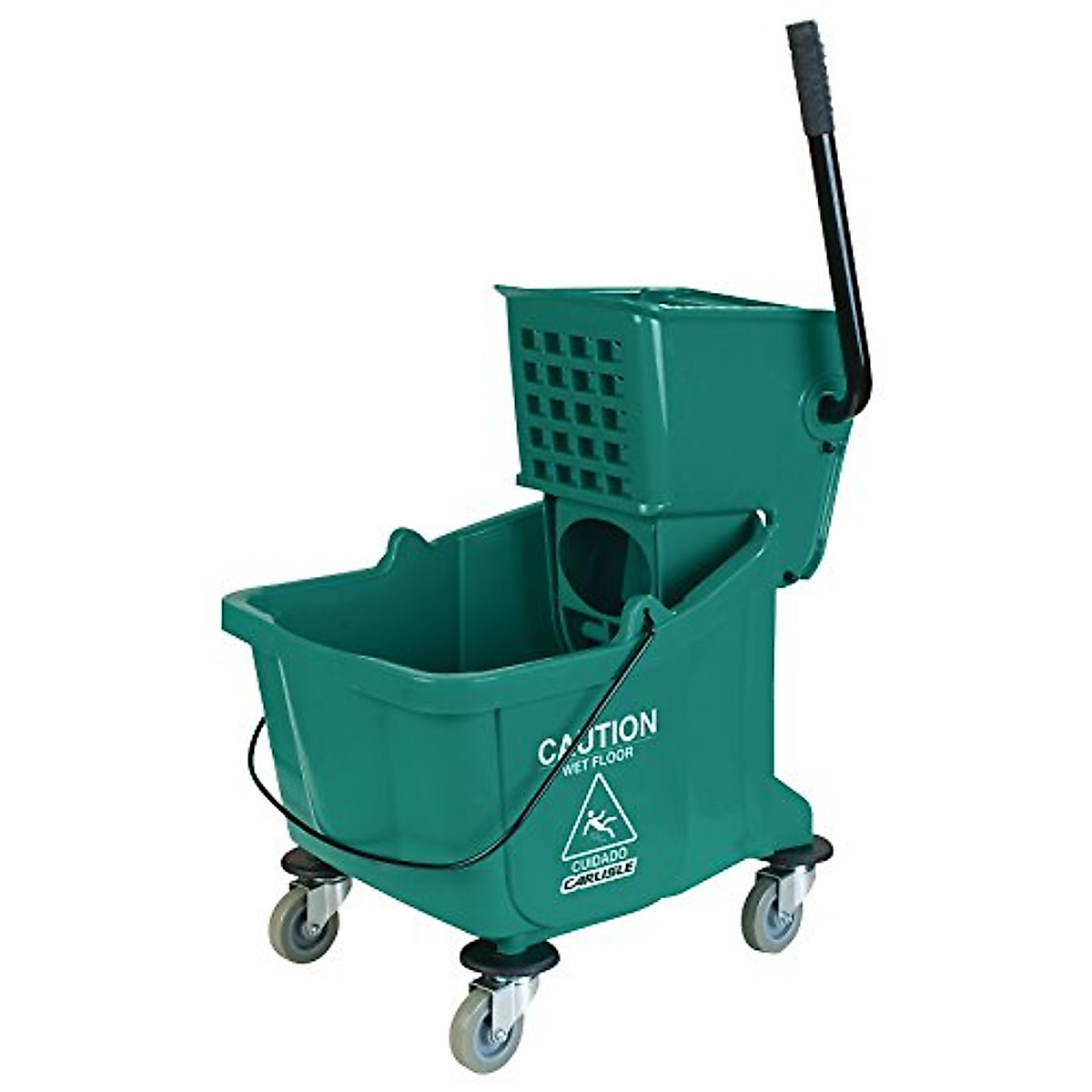 Carlisle FoodService Products Mop Bucket with Side-Press Wringer for Floor Cleaning, Restaurants, Offices, And Janitorial Use, Polyproylene, 26 Quarts, Green