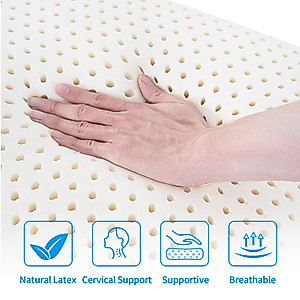 Bed Pillows for Sleeping, Natural Latex Pillow, Bedding Pillow, Soft Pillow with Removable Pillowcase for Back, Stomach or Side Sleepers, M21-11-MBZ