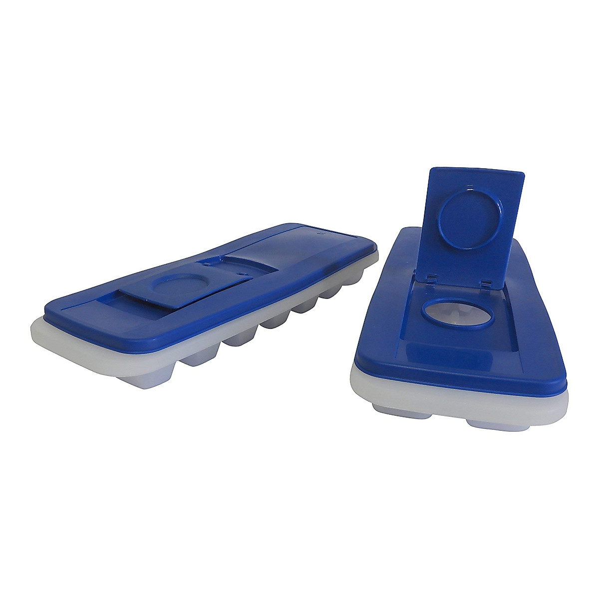 Set of 2 No Spill Ice Cube Tray with Removable Cover Blue Easy Release, Stackable, Compact, Odorless, BPA-Free Ice Molding Trays For Whiskey, Cold Drinks, Cocktails & Juice