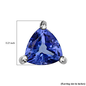 Trillion Blue Tanzanite Gemstone Jewelry Solitaire Stud December Birthstone Earrings 925 Sterling Silver Platinum Plated Birthday Gifts for Women Cttw 1.1
