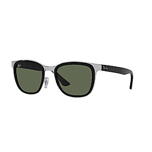Ray-Ban RB3709 Clyde Square Sunglasses, Black on Silver/Dark Green, 53 mm