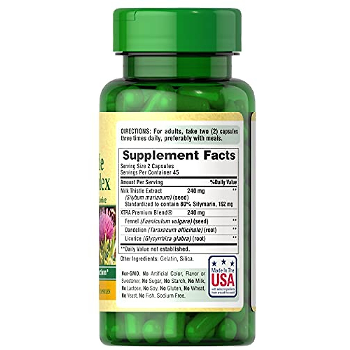 Puritans Pride Milk Thistle Liver Complex, Supports Healthy Liver Function, 90 Count, White