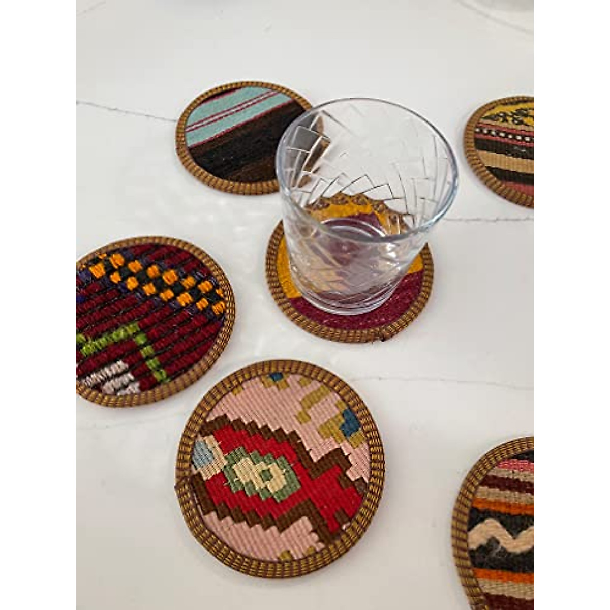 Kilim Fabric Coaster Set 6 Pieces, Authentic Turkish Kilim, Unique Fabric, Handmade, Each Set Unique/No Set Same