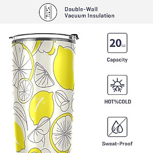 HXshaoye Sketch lemon yellow summer Stainless Steel reusable coffee cups with lids with Straw Leak Resistant Flip leak proof coffee travel mug for café cute cup 20 oz vaso para cafe 20oz