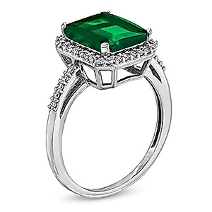Tirafina Emerald Cut Gemstone Ring, Lab-Created Emerald and White Sapphire Ring Set in a Sterling Silver Band, Emerald Cut Birthstone Rings, Silver Jewelry, Rings for Women (10x8 mm stone)