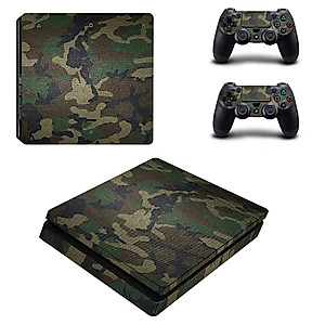 Wodoys Vinyl Stickers Skins Fit for PS4 Slim Console and Controllers Suit Whole Body, Jungle Camouflage