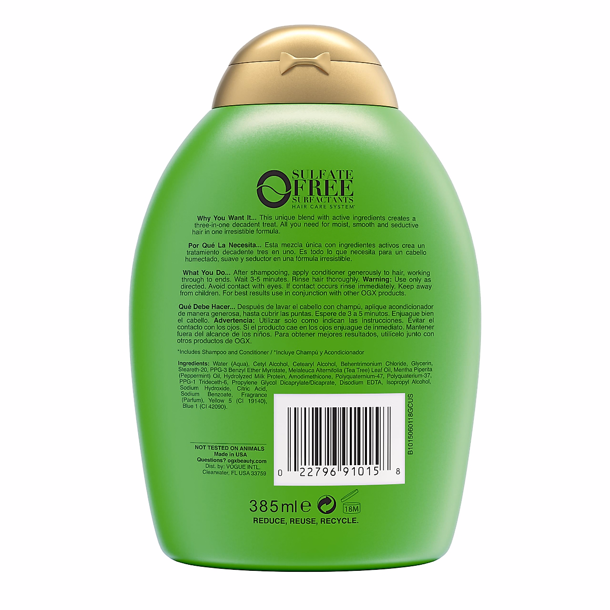 OGX Hydrating + Tea Tree Mint Conditioner, Nourishing & Invigorating Scalp Conditioner with Tea Tree & Peppermint Oil & Milk Proteins, Paraben-Free, Sulfate-Free Surfactants, 13 fl oz