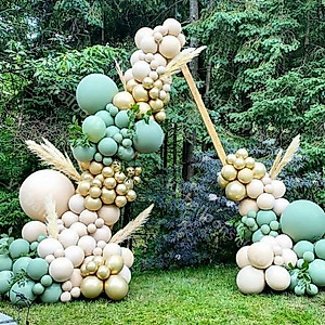 Sage Green Balloon Garland Arch Kit - 154pcs Avocado Green Balloon with Blush Balloons Gold Balloons and Macaron Gray Balloons for St Patricks Day Decorations Birthday Party Baby Shower