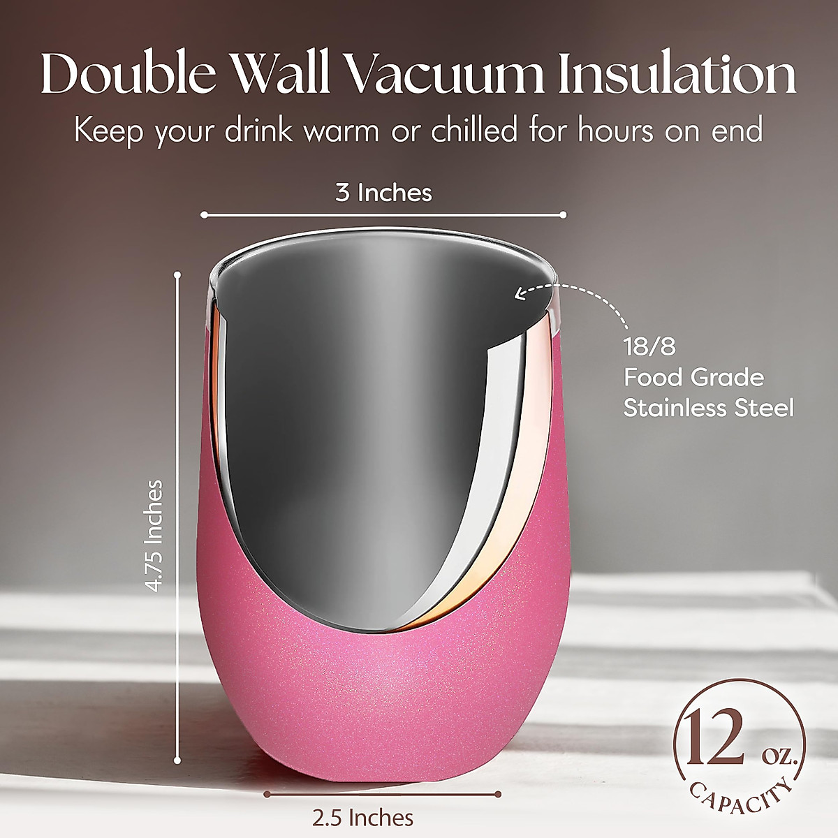 shop4ever Breast Cancer Awareness Pink Ribbon Heart Engraved Insulated Stainless Steel Wine Tumbler with Lid 12 oz. Gift for Her (Sparkly Pink)