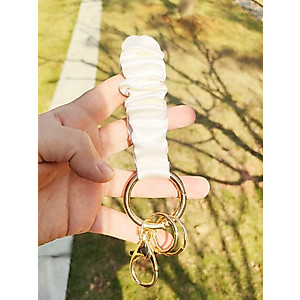 Junyuerly Wrist Strap Key Chain Elastic Scrunchie Bracelet Multifunctional Key Ring for Women (Style A -white)