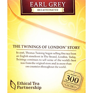 Twinings Earl Grey Decaf Black Tea - Refreshing Earl Grey Decaffeinated Tea Bags with the Flavor of Bergamot and Citrus, Individually Wrapped Decaf Tea Bags, 20 Count