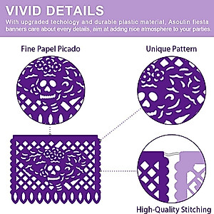 Asoulin 6 PCS 90 Ft Fiesta Party Decorations Mexican Party Banners, Cinco De Mayo Mexico Decor Easter Banner, Plastic Papel Picado, Dia De Los Muertos, Day of The Dead Decor, 12 Patterns/90 Feet Total
