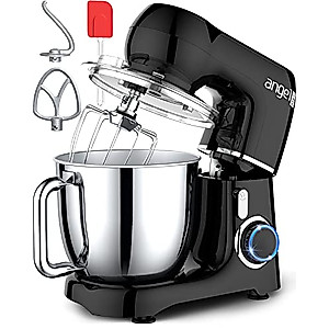 Mini Angel Electric Stand Mixer, 5.5 Quarts, Dough Hook, Flat Beater, Wire Whisk Attachments, 10+P Speeds with Splash Guard, Black with DIY STICKERS