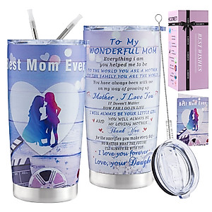 Mom Gifts From Daughter, Best Mom Ever Gifts, Mom Birthday Gifts From Daughter, Valentines Mothers Day Gifts for Mom, Mom Tumbler Mug Cup Gift with Straw, to My Mom Tumbler 20oz