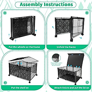 VSTM Toy Storage Box, Toy Chest Organizer for Girls Boys, Collapsible Extra Large Metal Toy Storage Bins with Wheels & Lid, Kids Toy Storage Containers Baskets for Playroom, Nursery (1 Pack, Black)