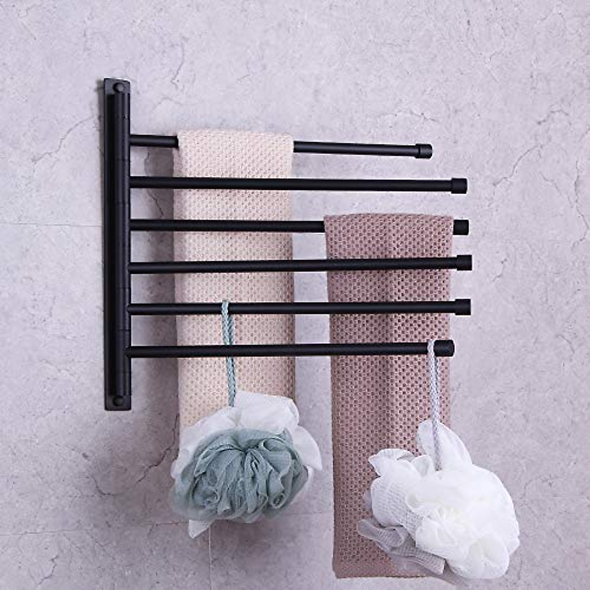 GERZWY Bathroom Swing Arm Towel Bars Wall Mount Bath Towel Rack with 6 Arms Hanger Towel Holder Organizer SUS 304 Stainless Steel Matte Black HYG06-BK