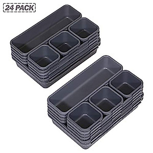 Set of 24 Interlocking Desk Drawer Organizer Tray Dividers Plastic Shallow Narrow Drawers Organizers Separators Storage Bins Container for Kitchen Bathroom Makeup Office Vanity Bedroom Dresser