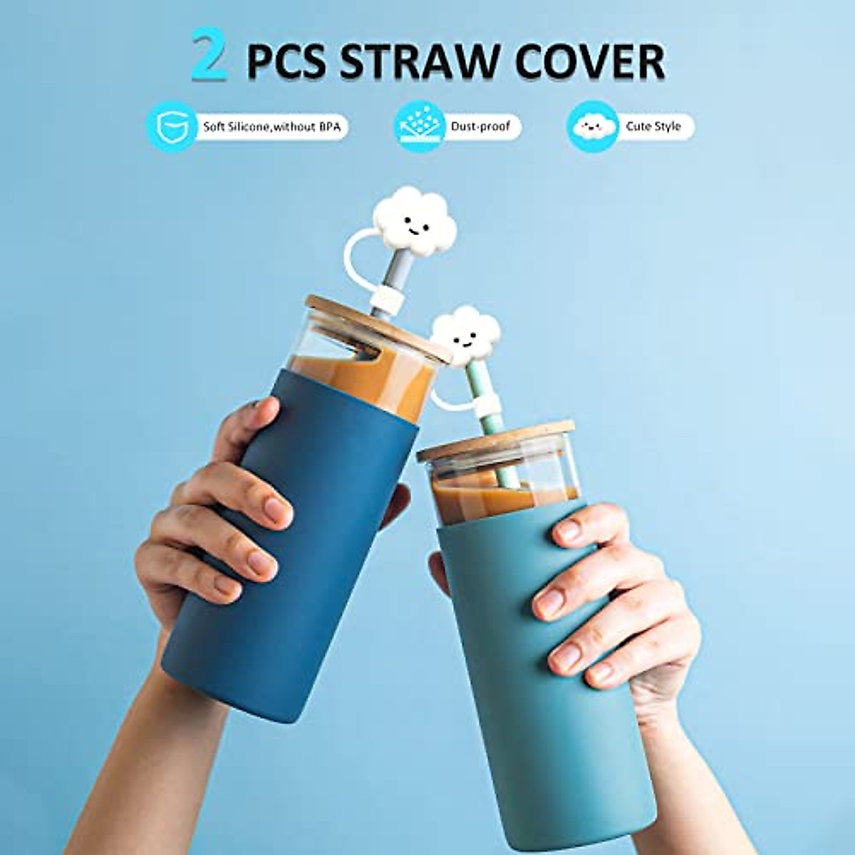 Bubbola Straw Covers Compatible with Stanley 40 OZ Tumbler Cups, Reusable Silicone Straw Tip Toppers for 0.4 inch/10mm Straws,Soft Protector Cover, 2Pcs Cloud