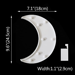 Vicila LED Moon Shaped Marquee Signs, Light Up Moon Night Lights Battery Operated Crescent Moon Lamp for Bedroom, Christmas, Birthday Party Decor-Moon(White)